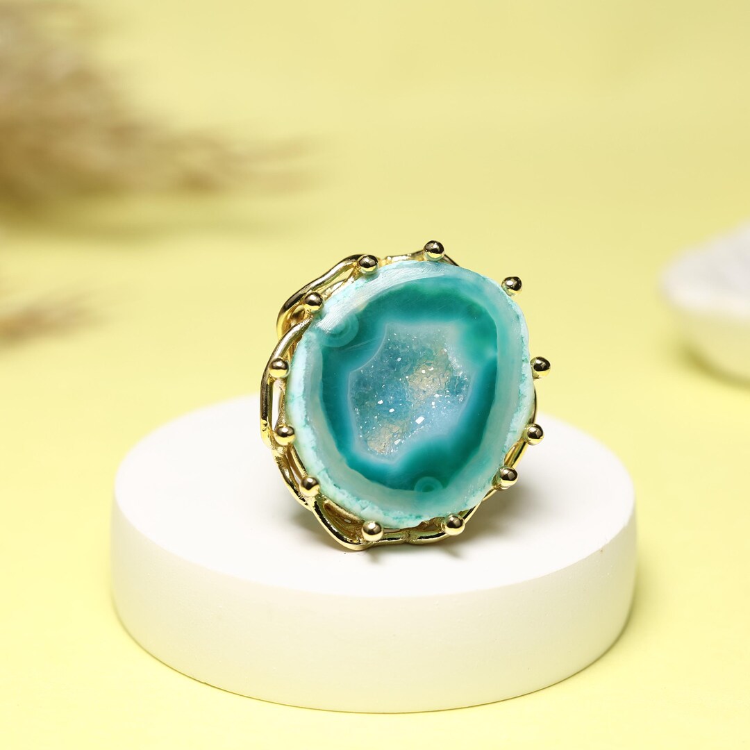 Druzy Geode Rings | Natural Agate Geode Druzy Crystal Ring | Gold ...