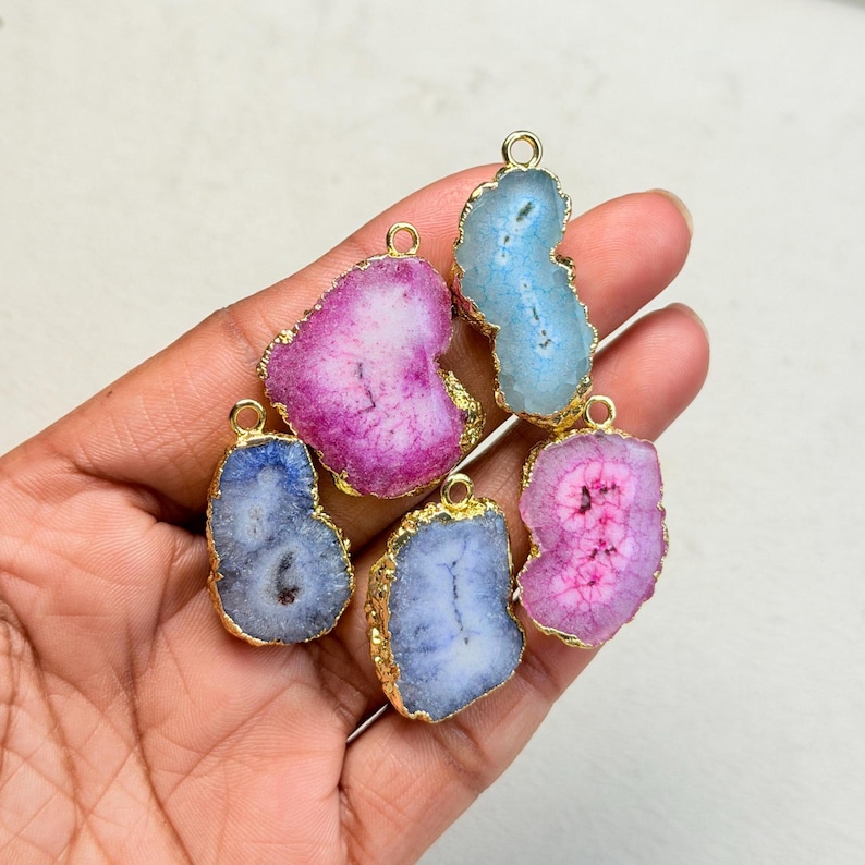 Gold Plated Solar Quartz Connector Charms| Mixed Color Geode Charms ...