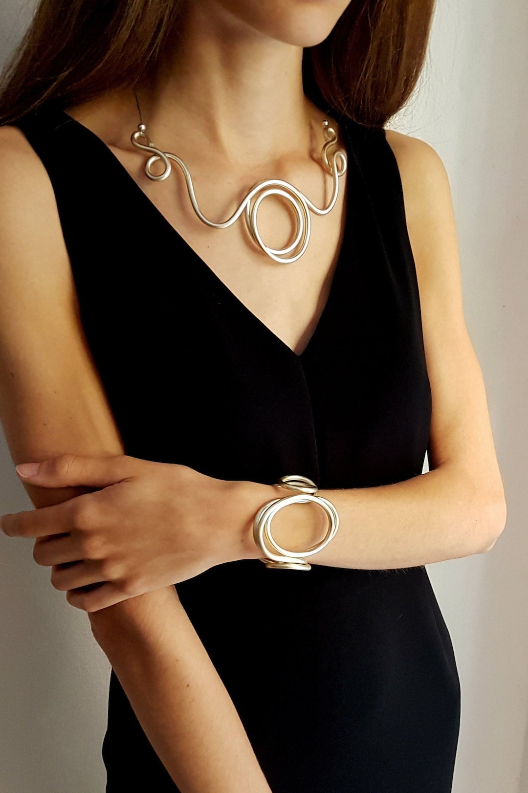 Silver-colored Aluminum Necklace. Gift Idea. One-of-a-kind Piece ...