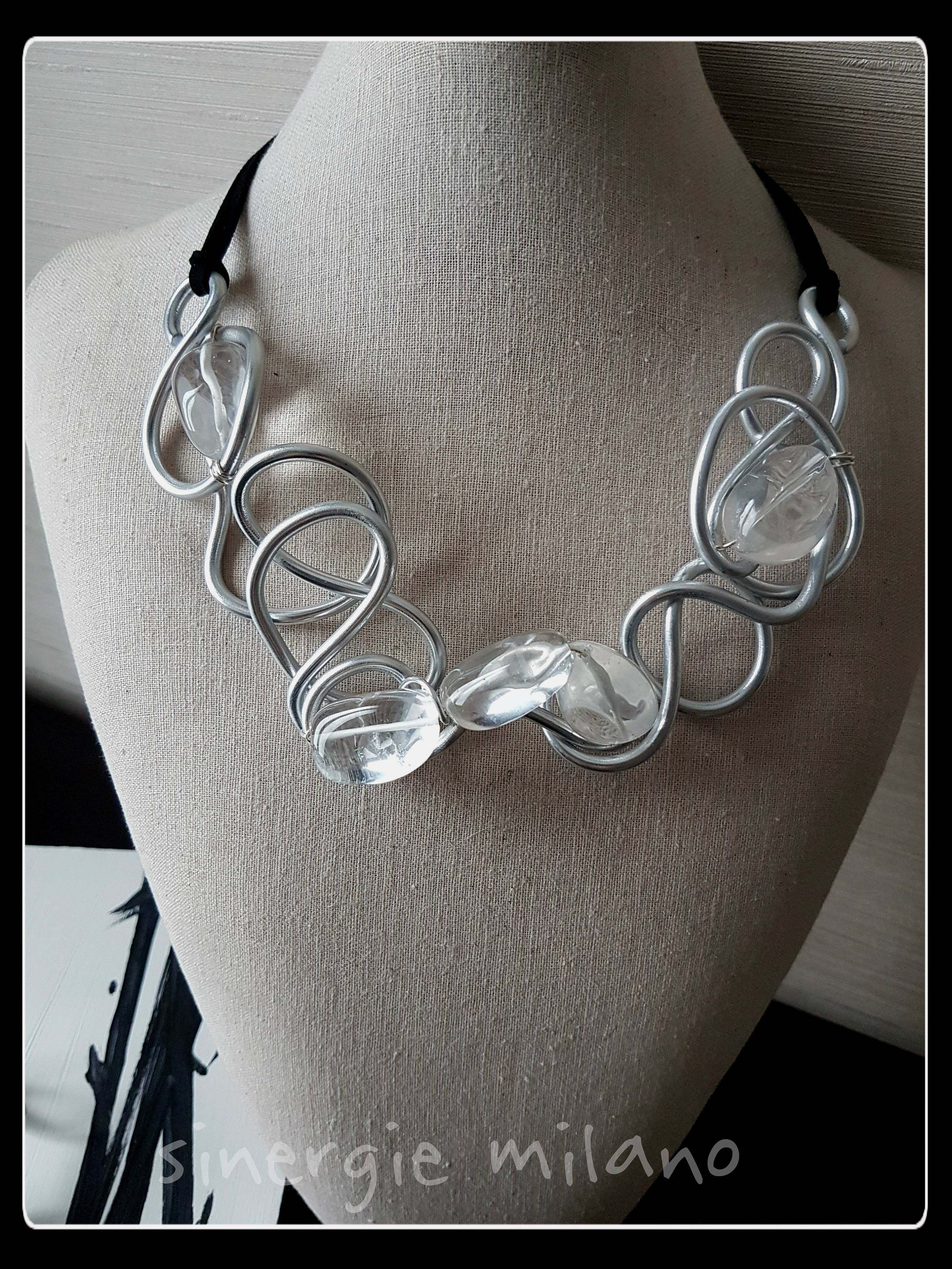 Silver plated aluminium necklace with rhinestones-made in Italy ...