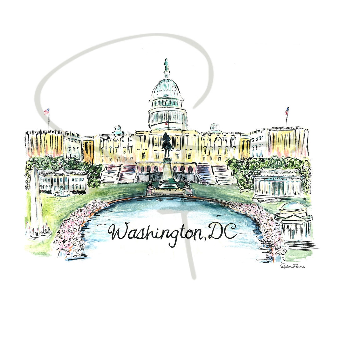Watercolor Print Washington DC Cityscape - Etsy