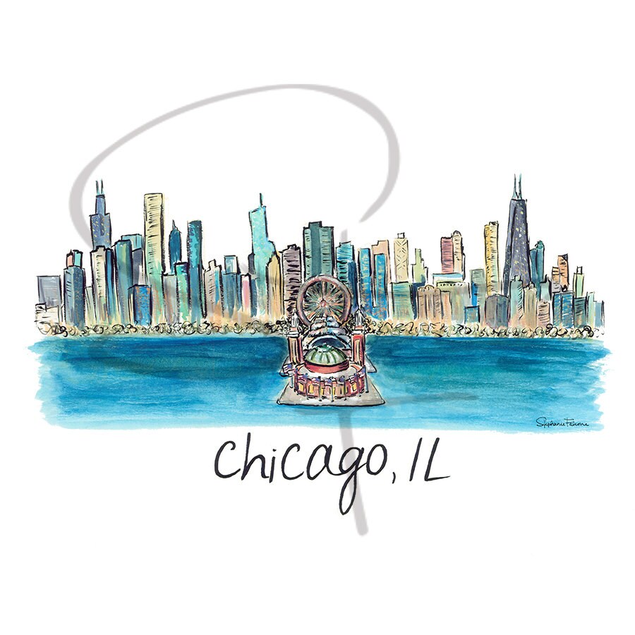 Watercolor Print - Chicago Skyline - Etsy