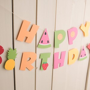 Fruit Happy Birthday Banner twotti Frutti Party Summer Fruit Birthday ...