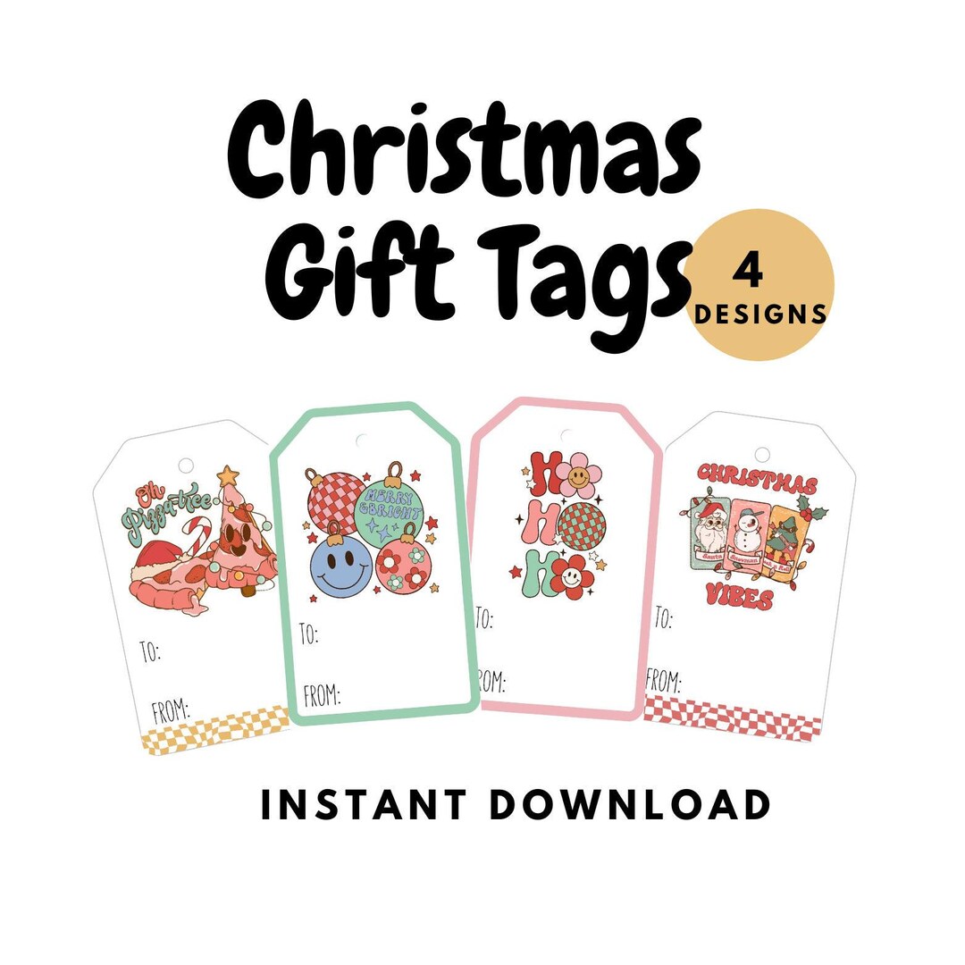 Groovy Christmas Gift Tags, Retro Present Tags, Christmas Present Tags ...