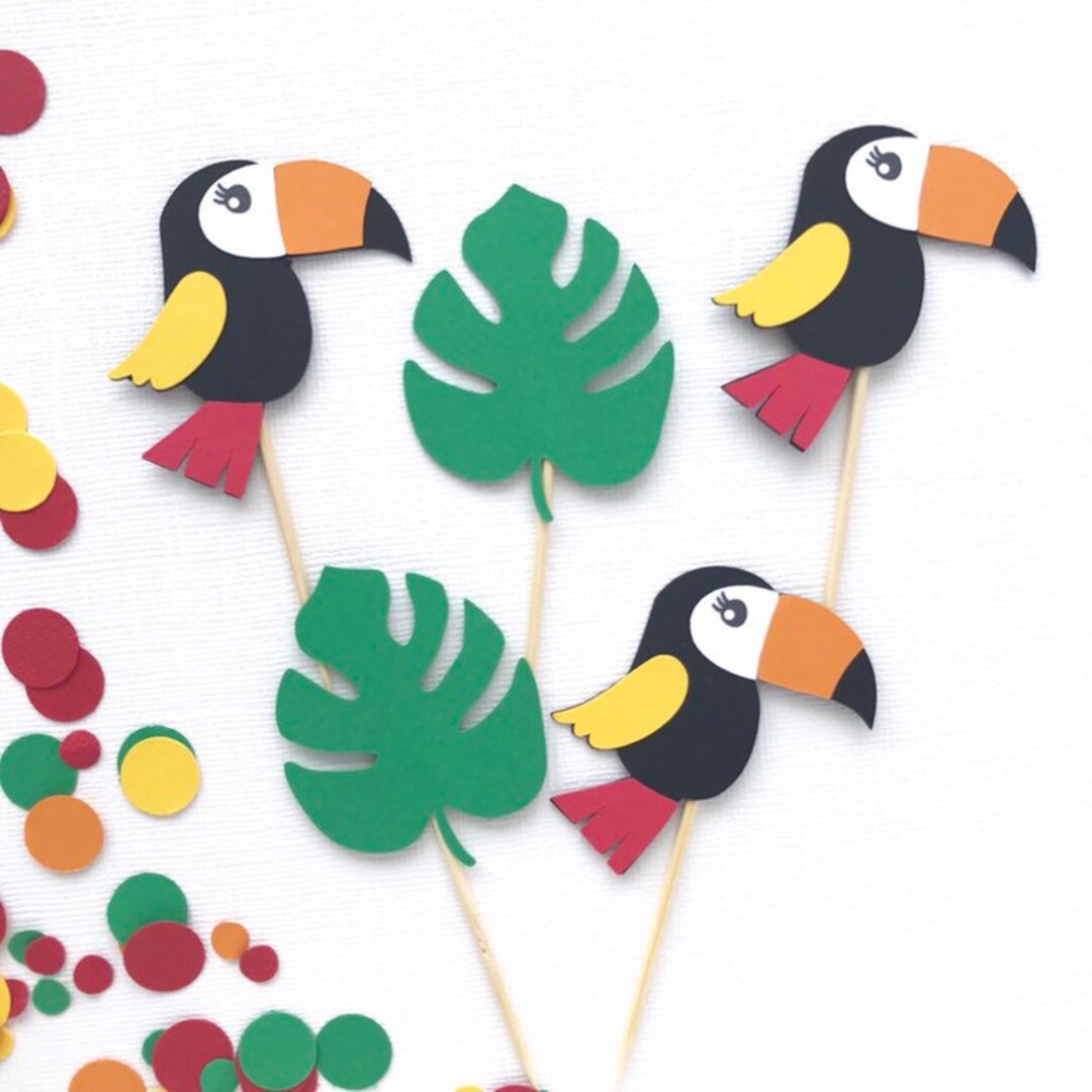 Toucan Cupcake Toppers, Tropical Birds Party Decor, Jungle Bird Party ...