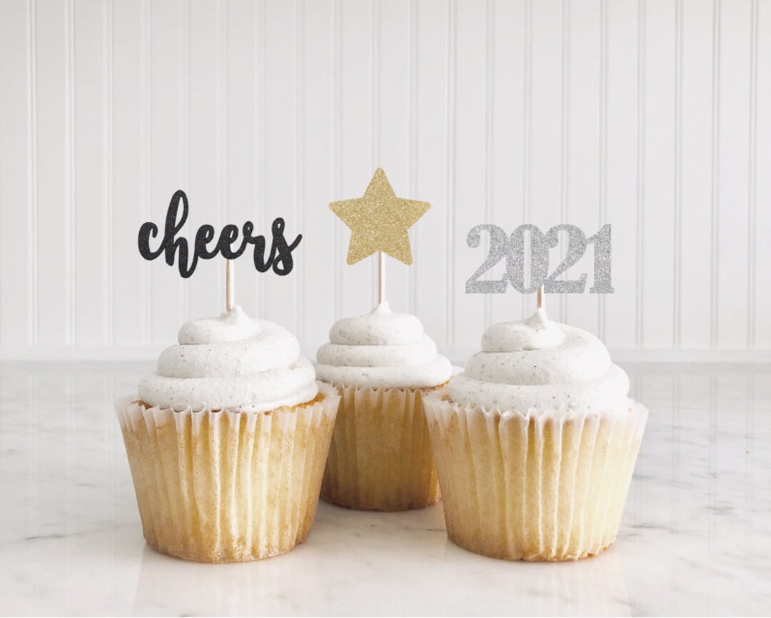 2023 New Years Eve Cupcake Toppers, 12ct Glitter Party Toppers, Cheers ...