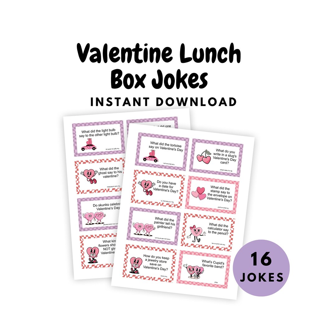 Valentine's Day Lunch Box Jokes, Printable PDF, Valentine's Lunch Notes ...