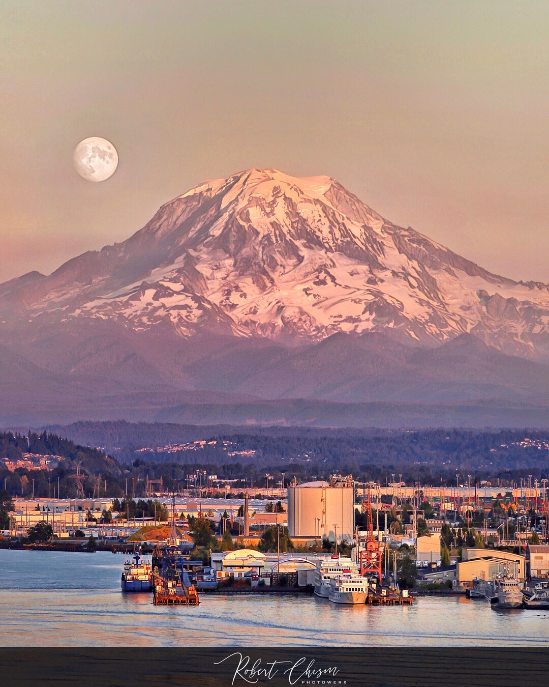 Moonrise Over Mt. Rainier WA - Etsy