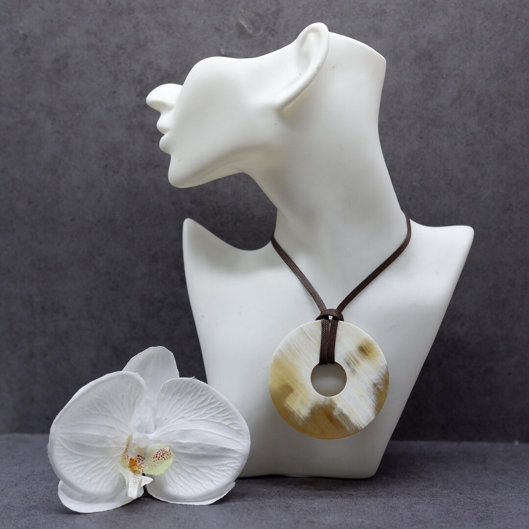 Basic Circle Natural Buffalo Horn and Lacquer Pendant, Buffalo Horn ...