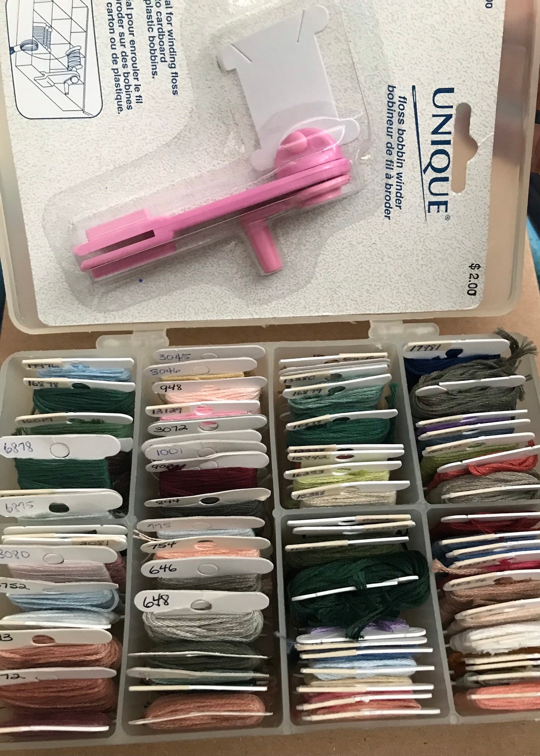 Bobbins of Embroidery Floss With Case and Floss Bobbin Winder - Etsy