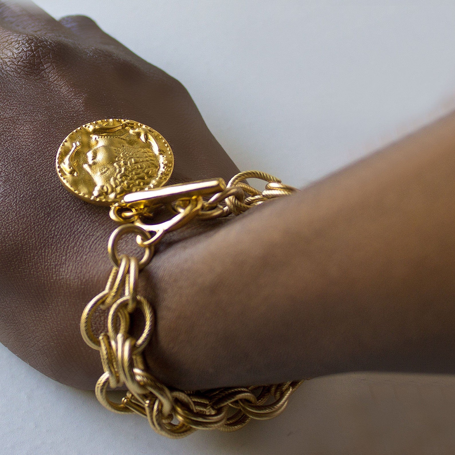 Gold Coin Charm Bracelet: Chunky Cable Chain Link Bracelet - Etsy
