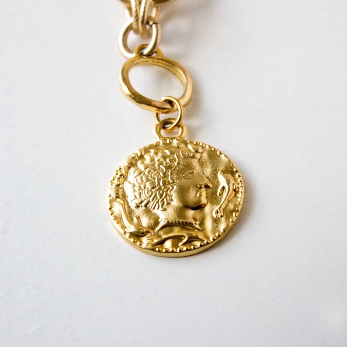 Gold Coin Charm Bracelet: Chunky Cable Chain Link Bracelet - Etsy