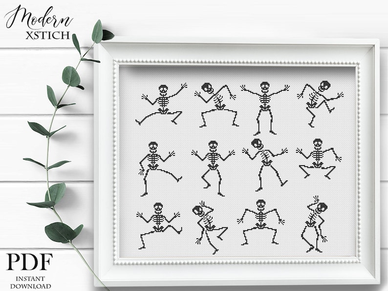 Halloween Modern Cross Stitch Pattern Skeleton Cross Stitch - Etsy