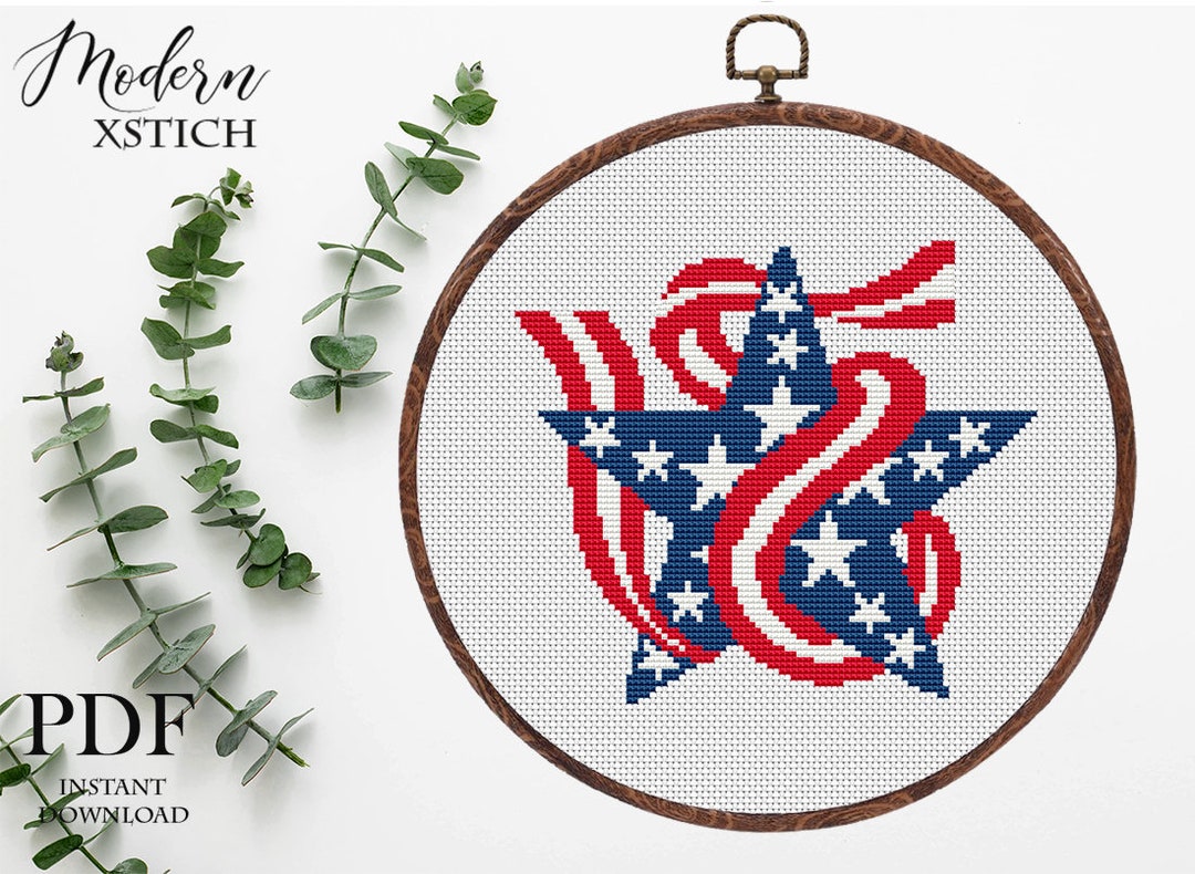 Patriotic Cross Stitch Pattern USA Cross Stitch, Independence Day Cross Stitch, 4th July Cross ...