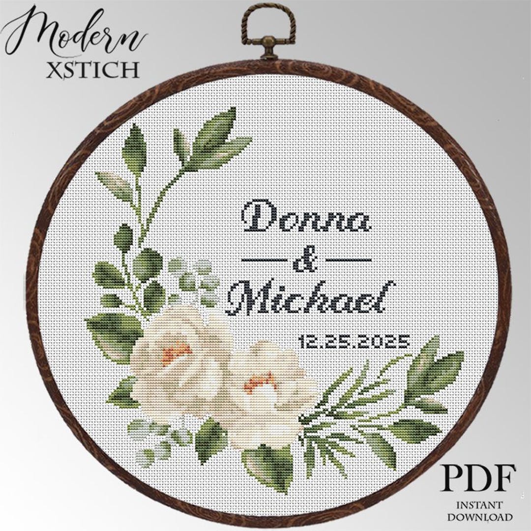 Custom Wedding Cross Stitch Pattern PDF – White Roses – Personalized ...