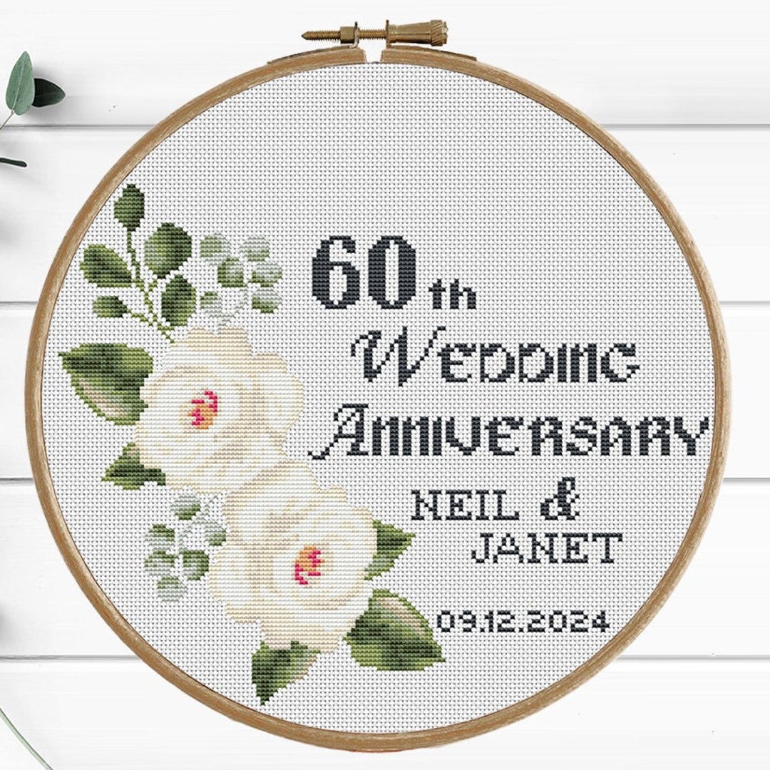 Wedding Anniversary Cross Stitch Pattern Personalized Floral Wreath ...