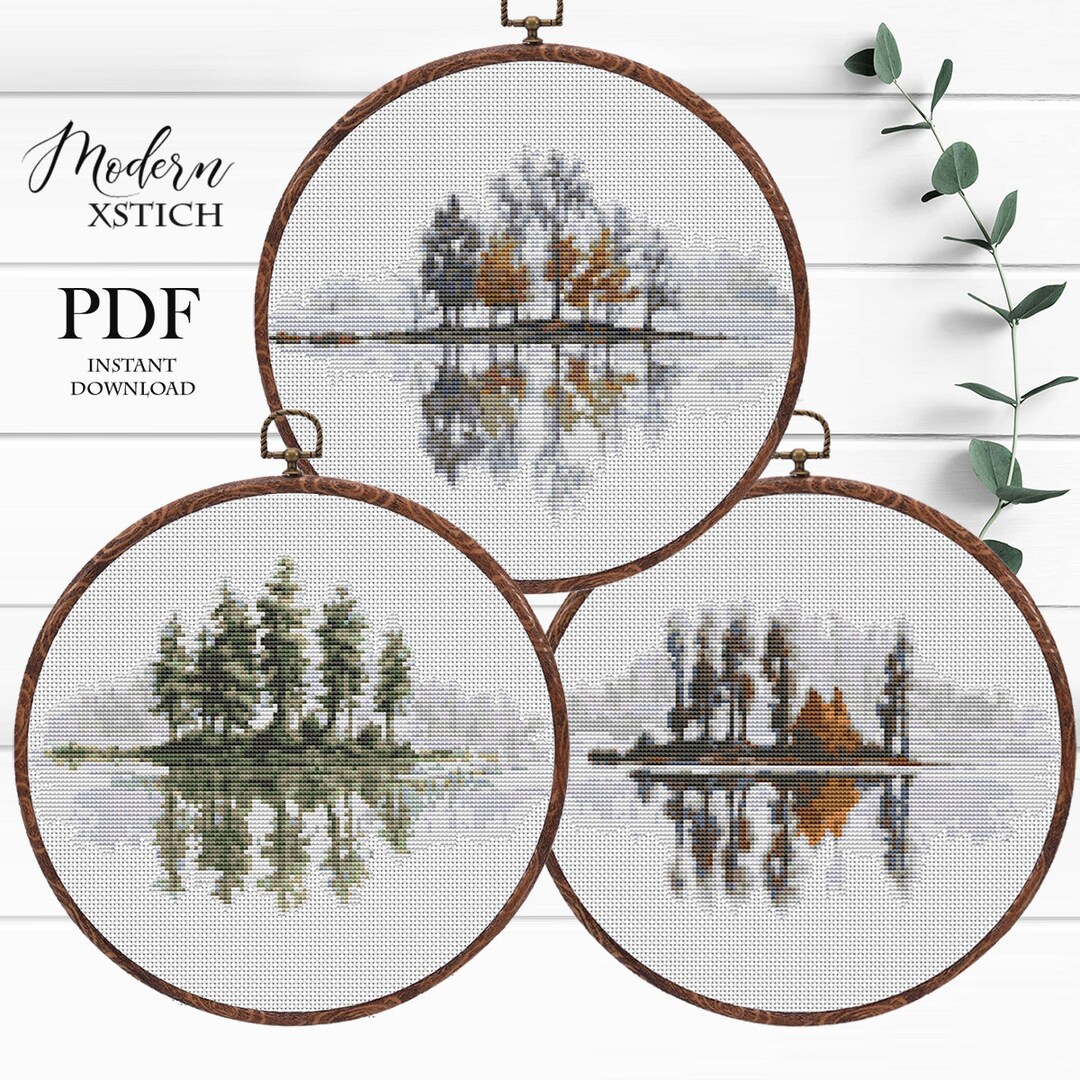 Set Landscape Modern Cross Stitch Pattern Pdf,nature Cross Stitch ...