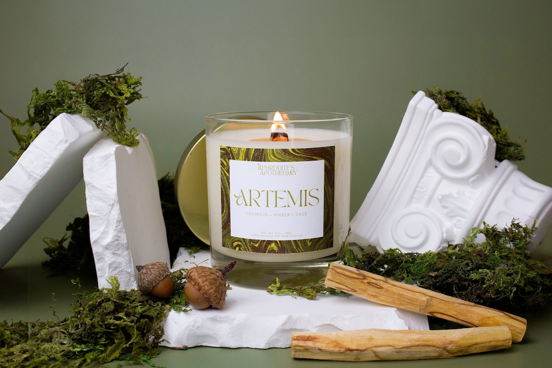 Artemis Candle Petrichor Oakmoss Amber Sage Hand Poured Scented X Wood Wick Soy Candle Artemis ...