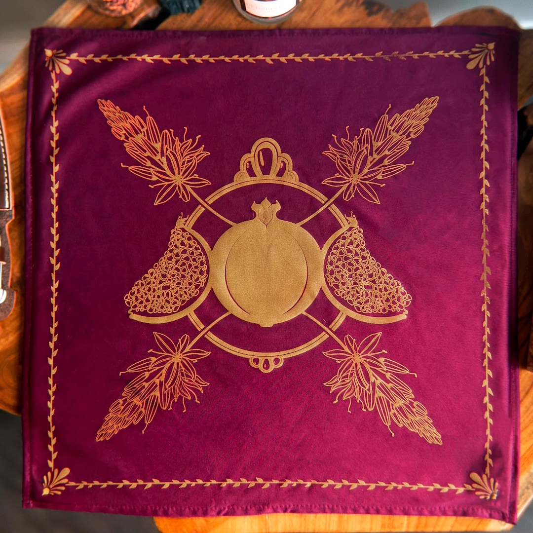 Persephone Altar Cloth: Pomegranate Triple Crescent With Asphodel ...