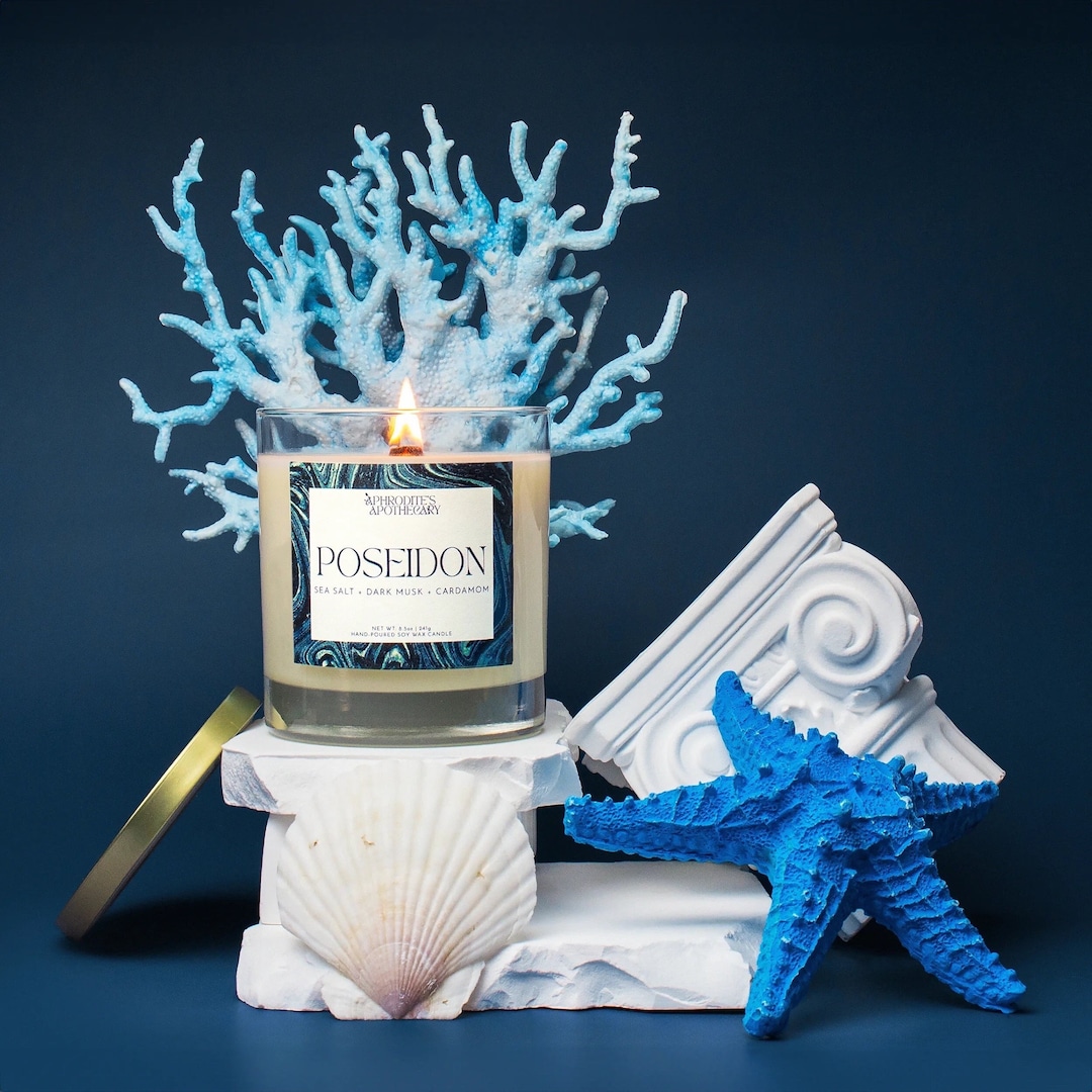 Poseidon Candle, Ocean Scented Candle, Greek God Candle, Dark Musk, Sea ...