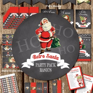 Retro Santa Decoration Kit Christmas Printable Party Bundle, Vintage ...