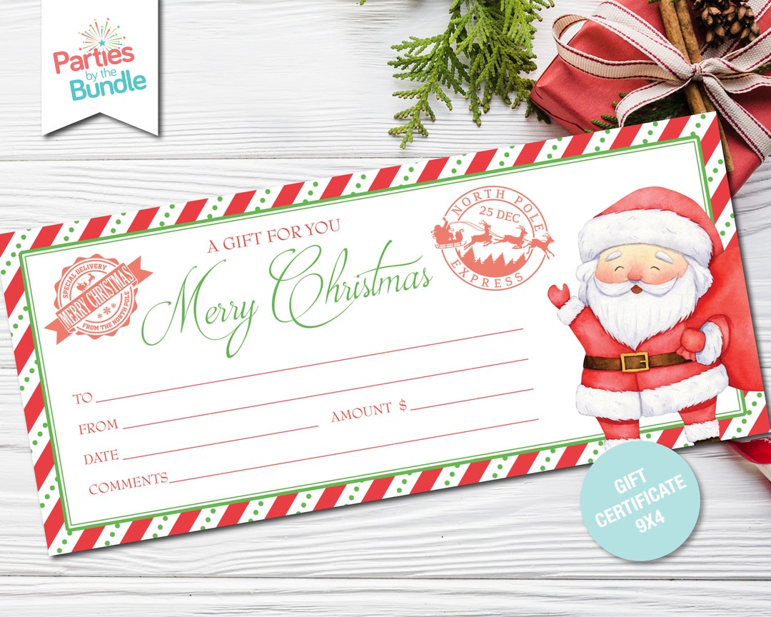 Printable Christmas Gift Certificate, Santa Gift Voucher, Gift Card ...