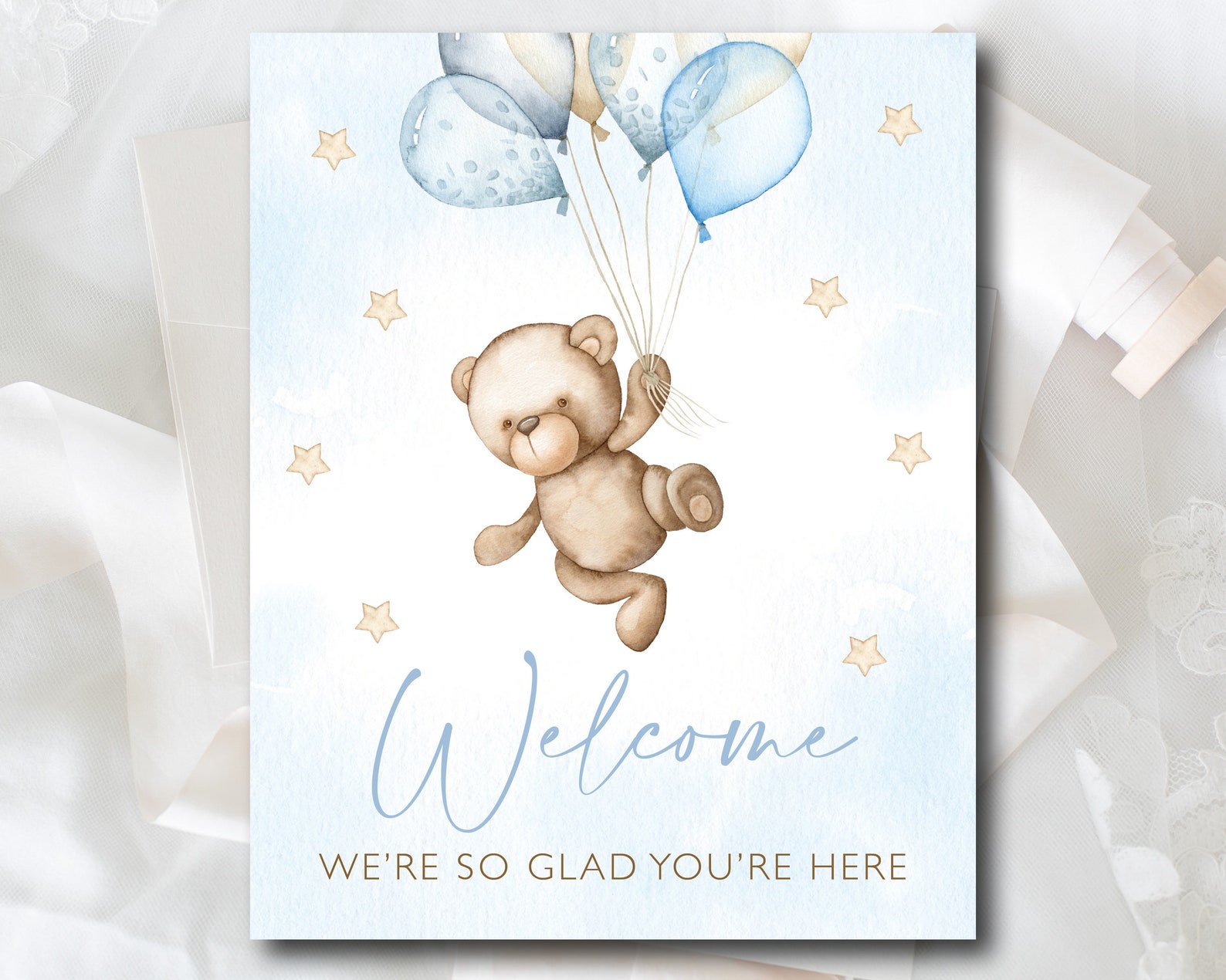Teddy Bear Baby Shower Table Signs Blue Teddy Bear | Etsy