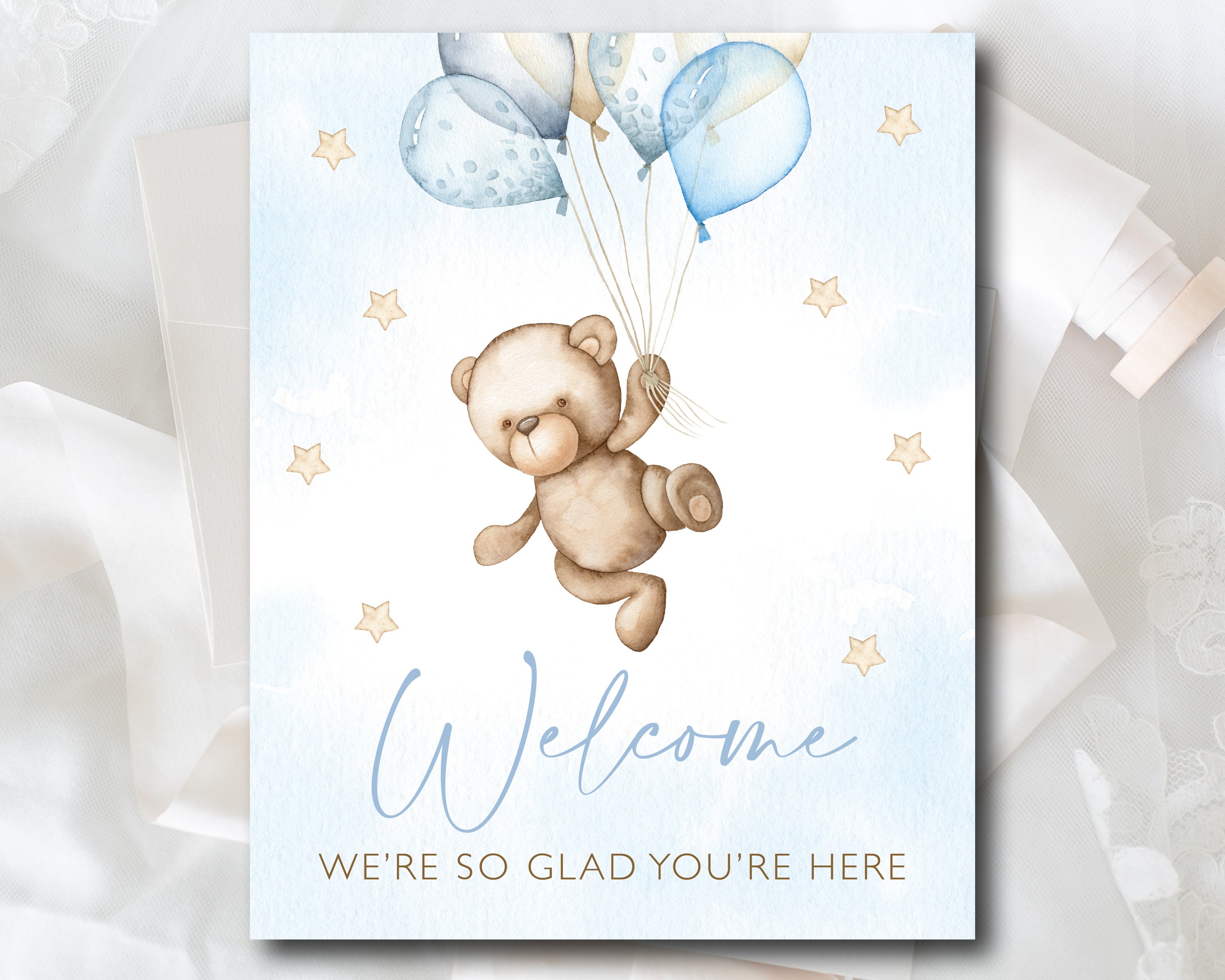 Teddy Bear Baby Shower Table Signs Blue Teddy Bear - Etsy