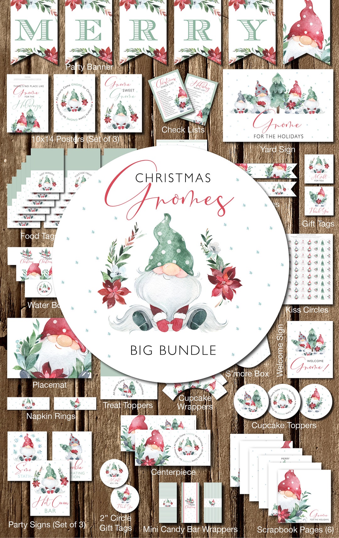 Gnome Decoration Kit, Gnomes Christmas Printable Party Bundle ...