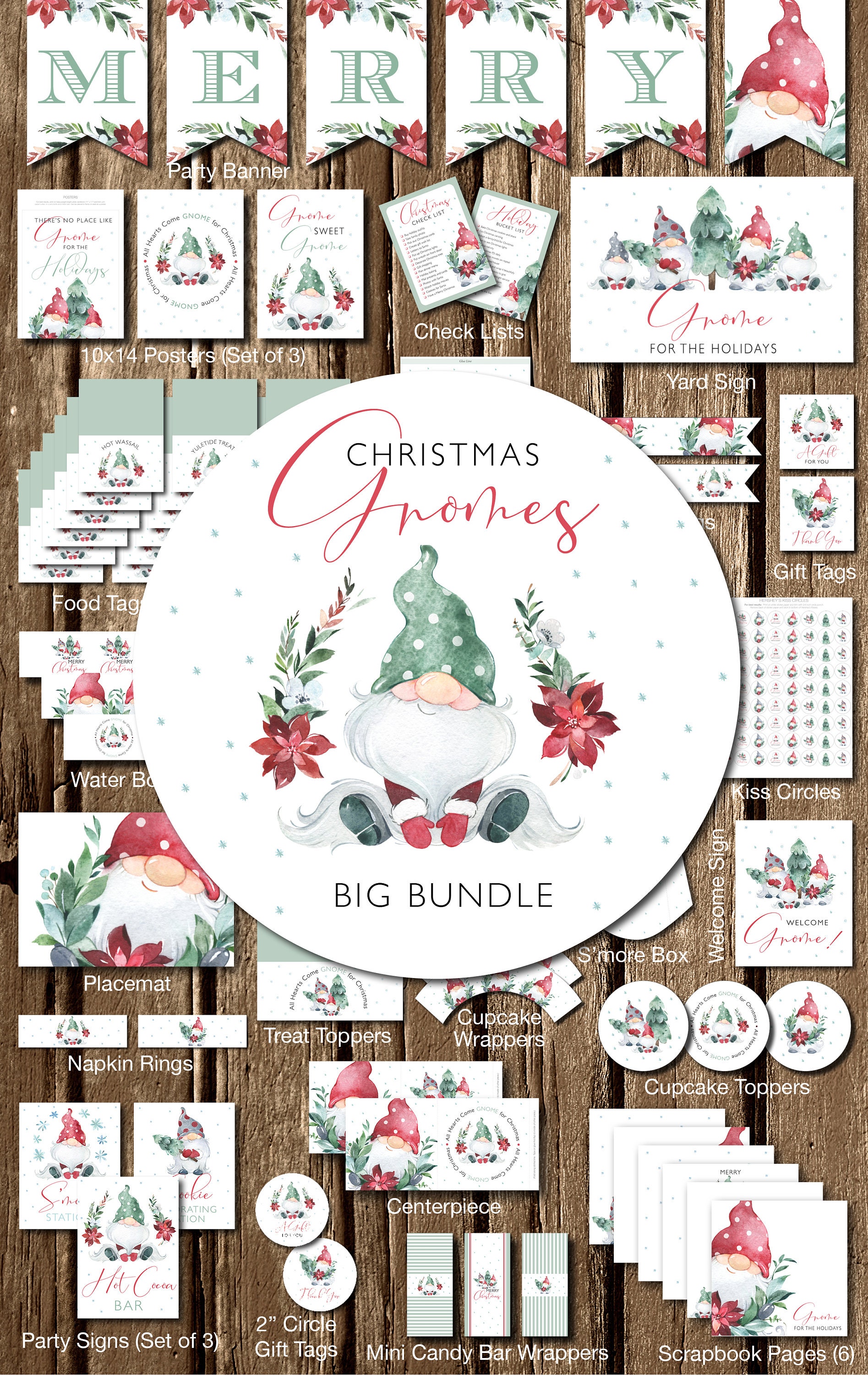 Gnome Decoration Kit Gnomes Christmas Printable Party Bundle | Etsy