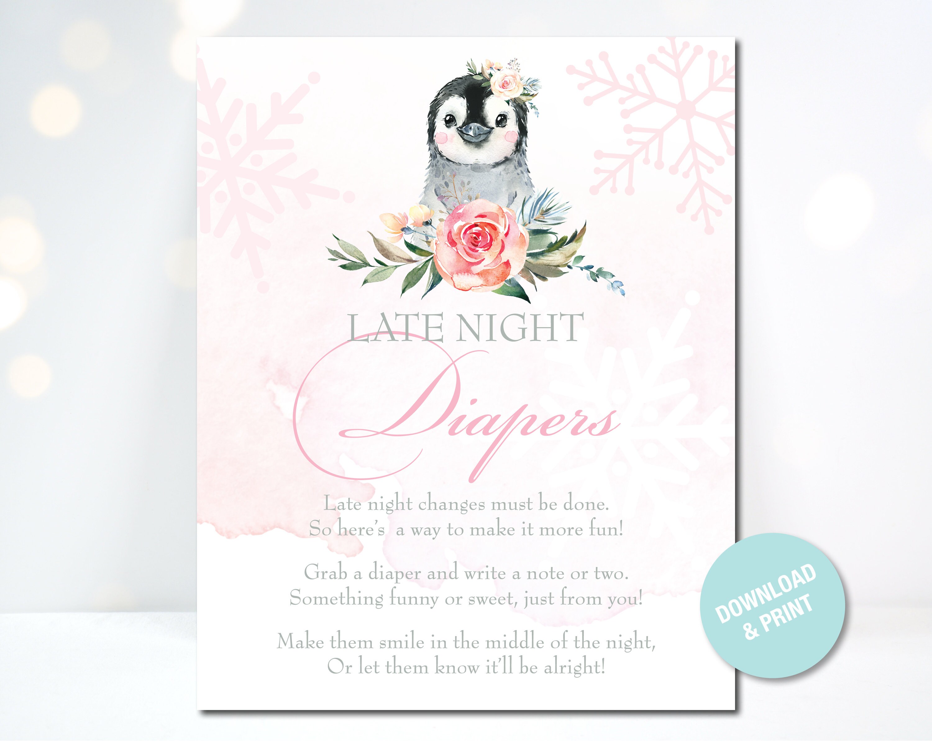 Pink Penguin Late Night Diapers Winter Baby Shower Diaper - Etsy