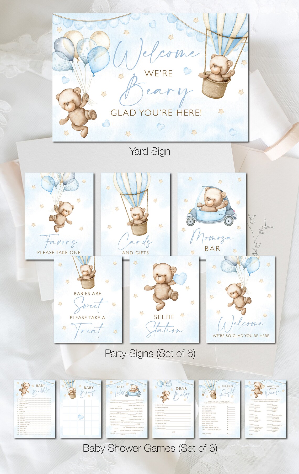 Teddy Bear Printable Baby Shower Bundle Party Pack Kit Party | Etsy