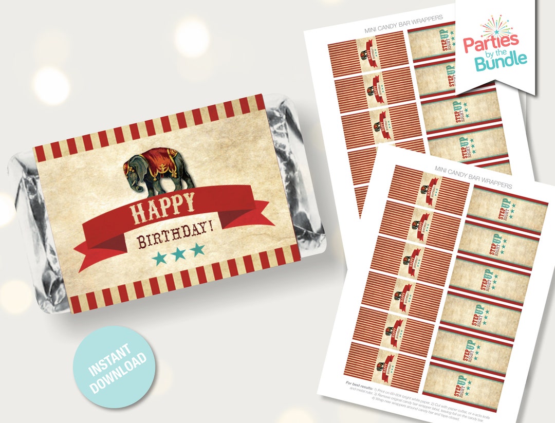 Circus Birthday Mini Candy Bar Wrapper Printable Party Favor Candy Bar ...