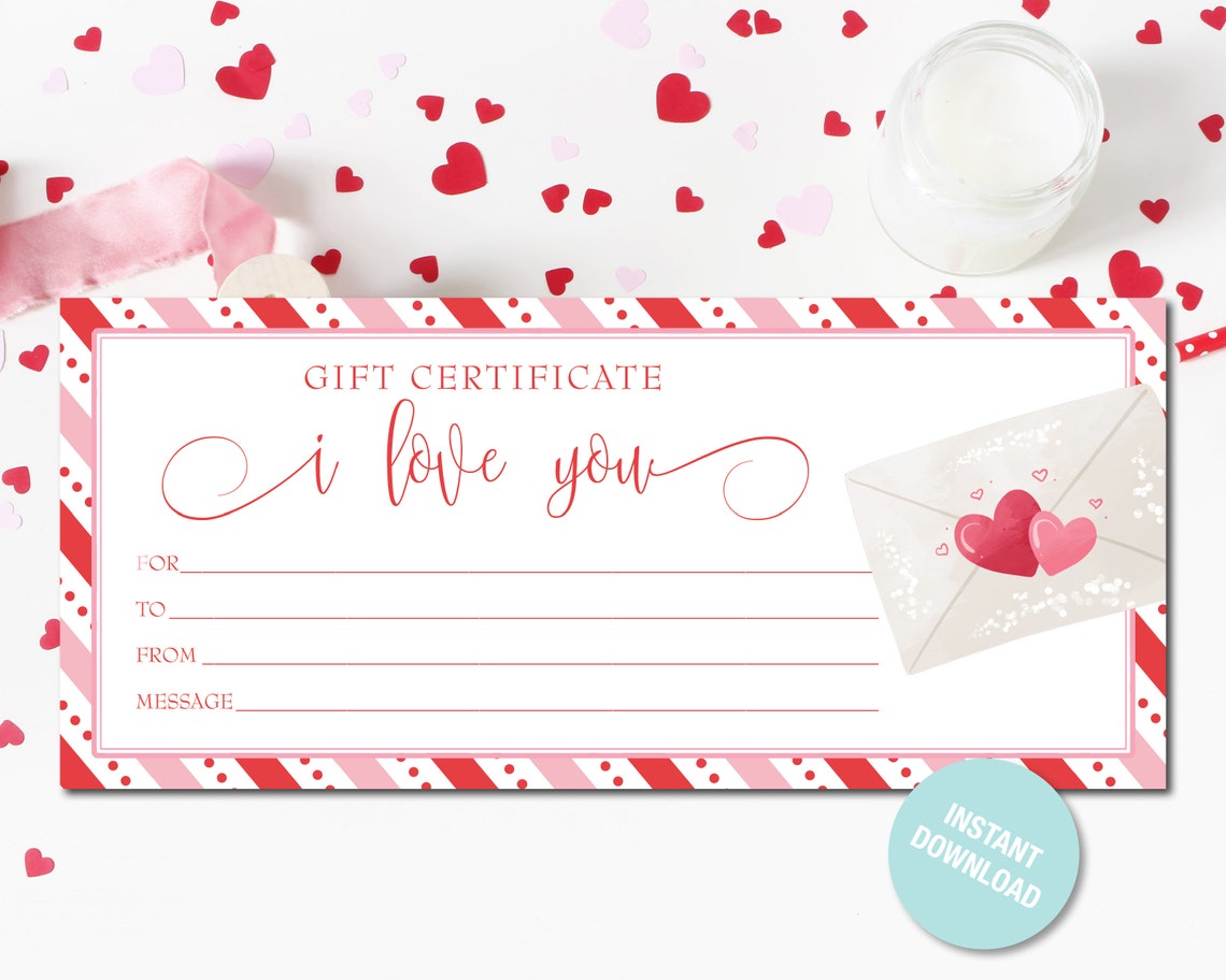 Printable Valentine's Day Gift Certificate Valentines | Etsy