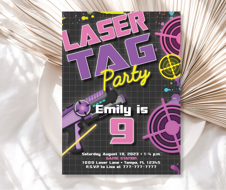 Laser Tag Birthday Invitation Neon Glow Laser Tag Party Invite - Etsy