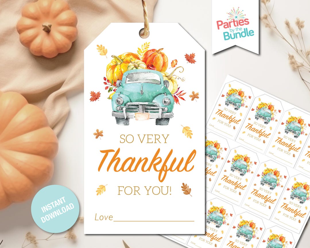 Autumn Printable Gift Tag | Fall Pumpkin Theme | Vintage Car Favor Card ...