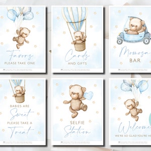 Teddy Bear Baby Shower Table Signs, Blue Teddy Bear Decorations, Cards ...