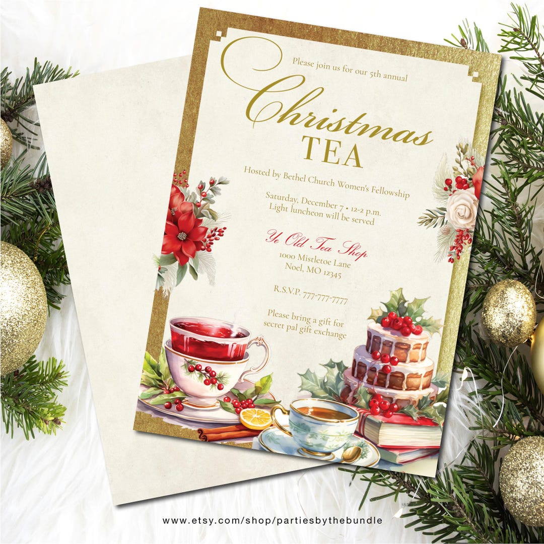 EDITABLE Christmas Tea Party Invitation: Festive Holiday Brunch (corjl ...