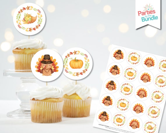 Thanksgiving Cupcake Toppers Wrappers Set Friendsgiving - Etsy