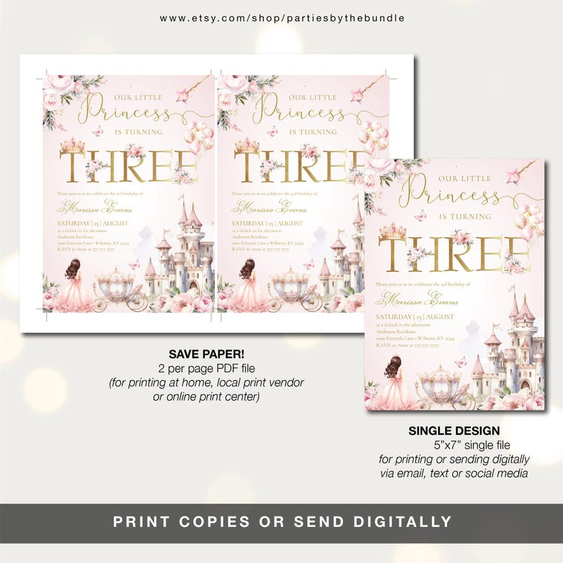 EDITABLE Princess 3rd Birthday Invitation | Fairytale Princess Party ...