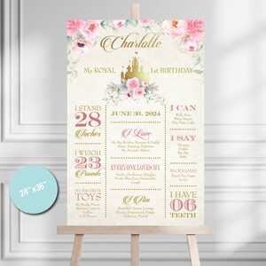 Pink Princess 1st Birthday Milestones Sign | Once Upon a Time Easel ...
