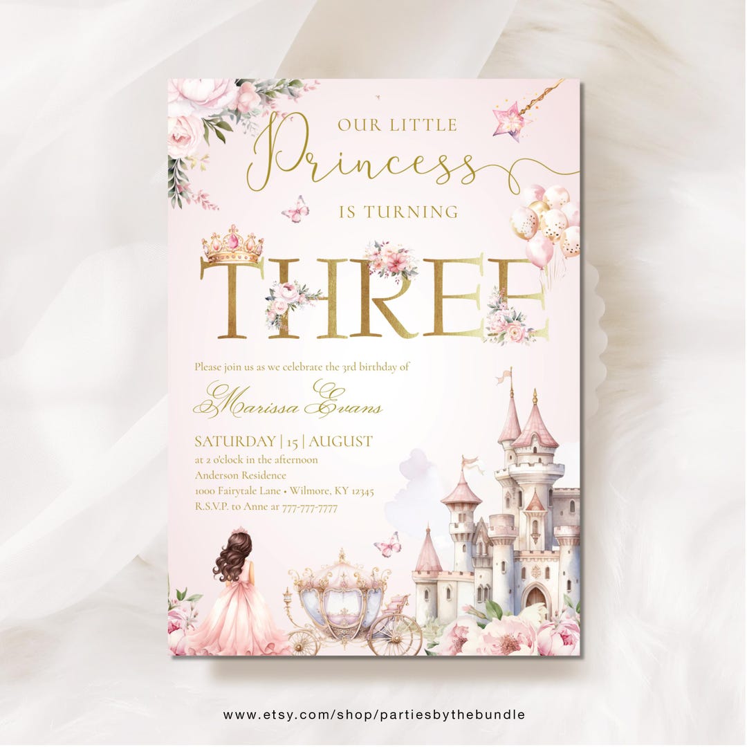 EDITABLE Princess 3rd Birthday Invitation | Fairytale Princess Party ...