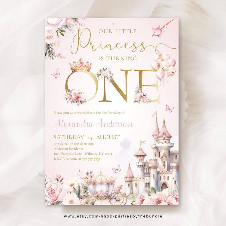 Editable Princess First Birthday Invitation: Fairytale Theme (corjl ...