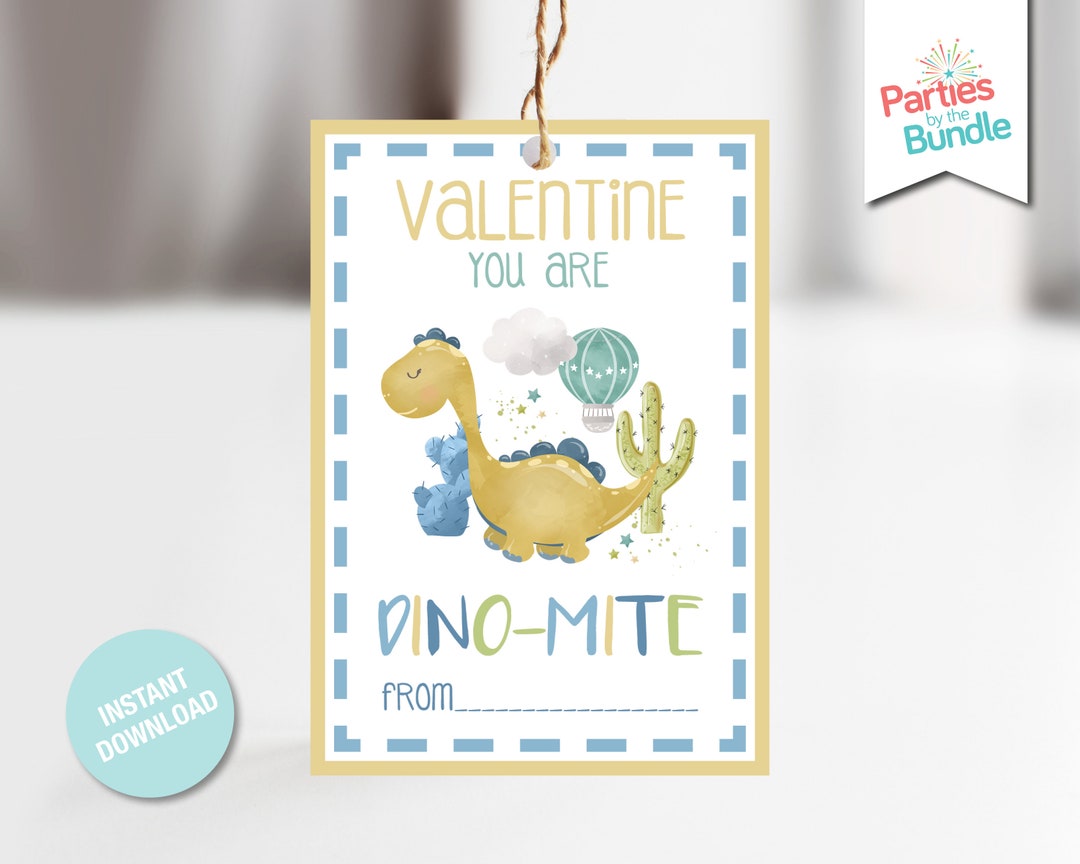 Printable Valentine's Day Gift Tag, Dinosaur Valentine Favor Tag ...