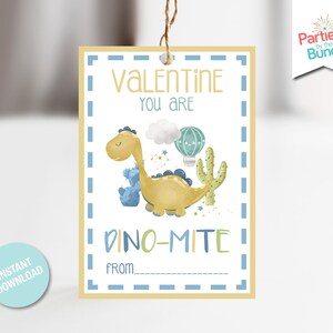Printable Valentine's Day Gift Tag, Dinosaur Valentine Favor Tag ...