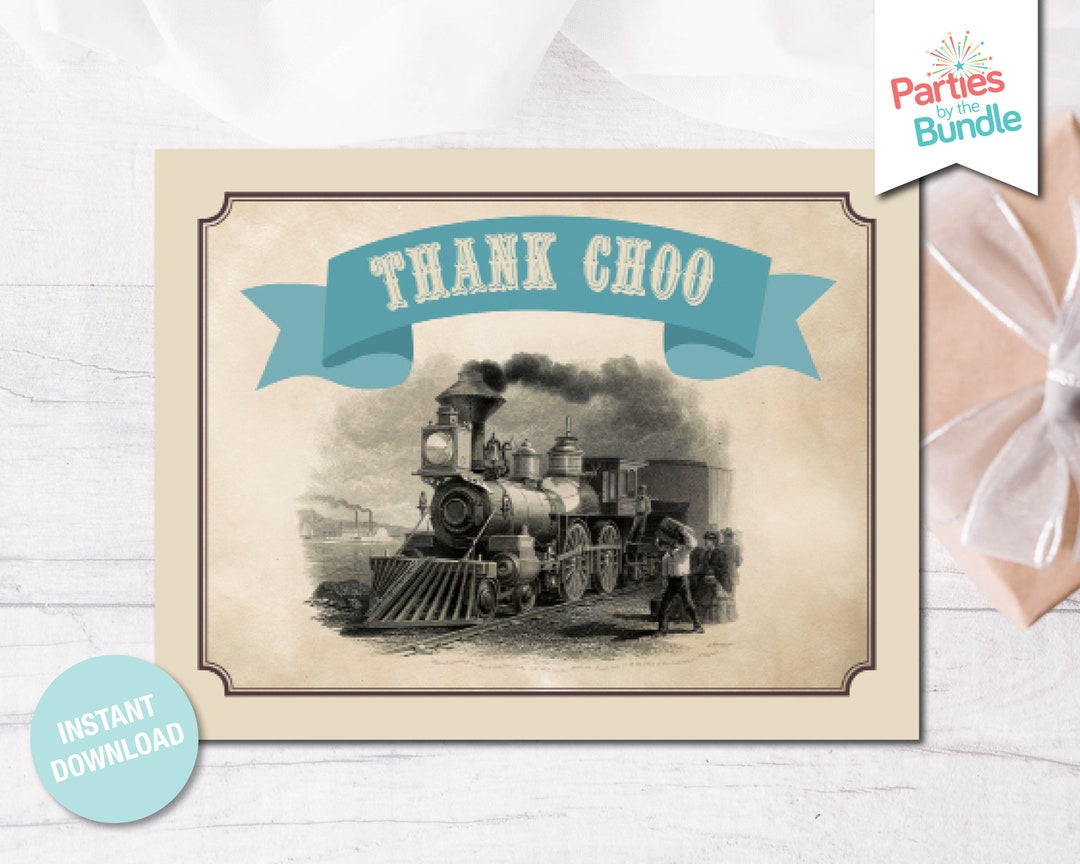 Vintage Train Thank You Note, All Aboard Thank You Card, Thank Choo ...