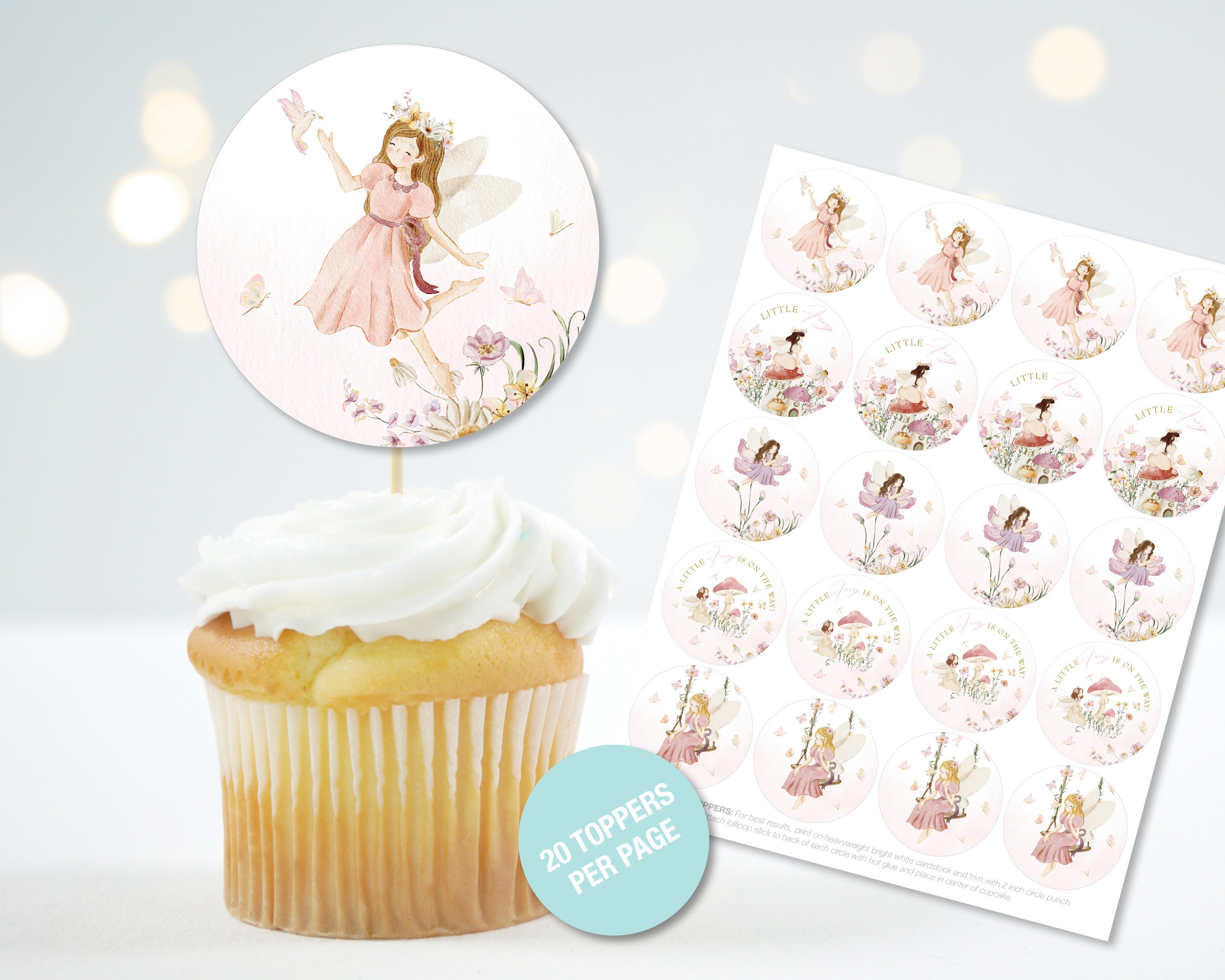 Fairy Baby Shower Cupcake Topper Set: Garden Floral Decoration (INSTANT ...