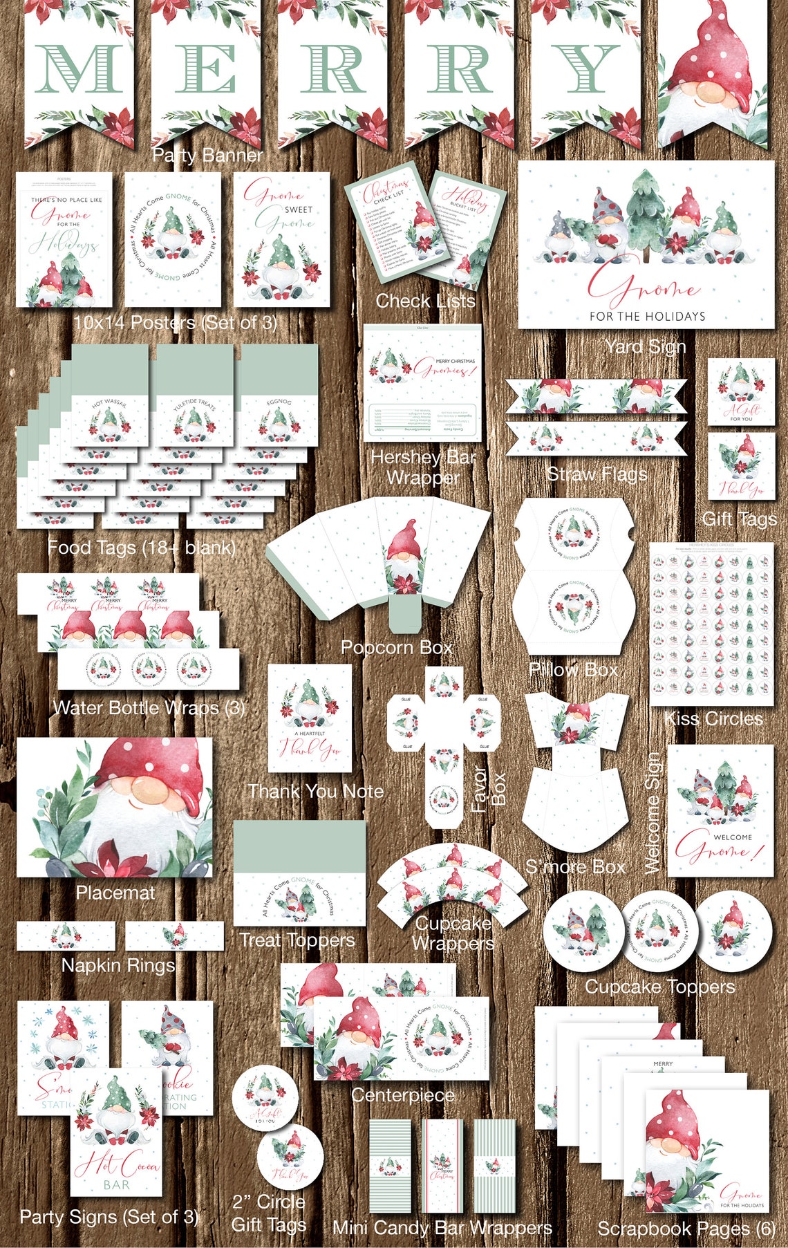 Gnome Decoration Kit Gnomes Christmas Printable Party Bundle | Etsy