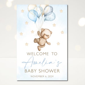 Blue Teddy Bear Baby Shower Welcome Sign | We Can Bearly Wait to Meet ...