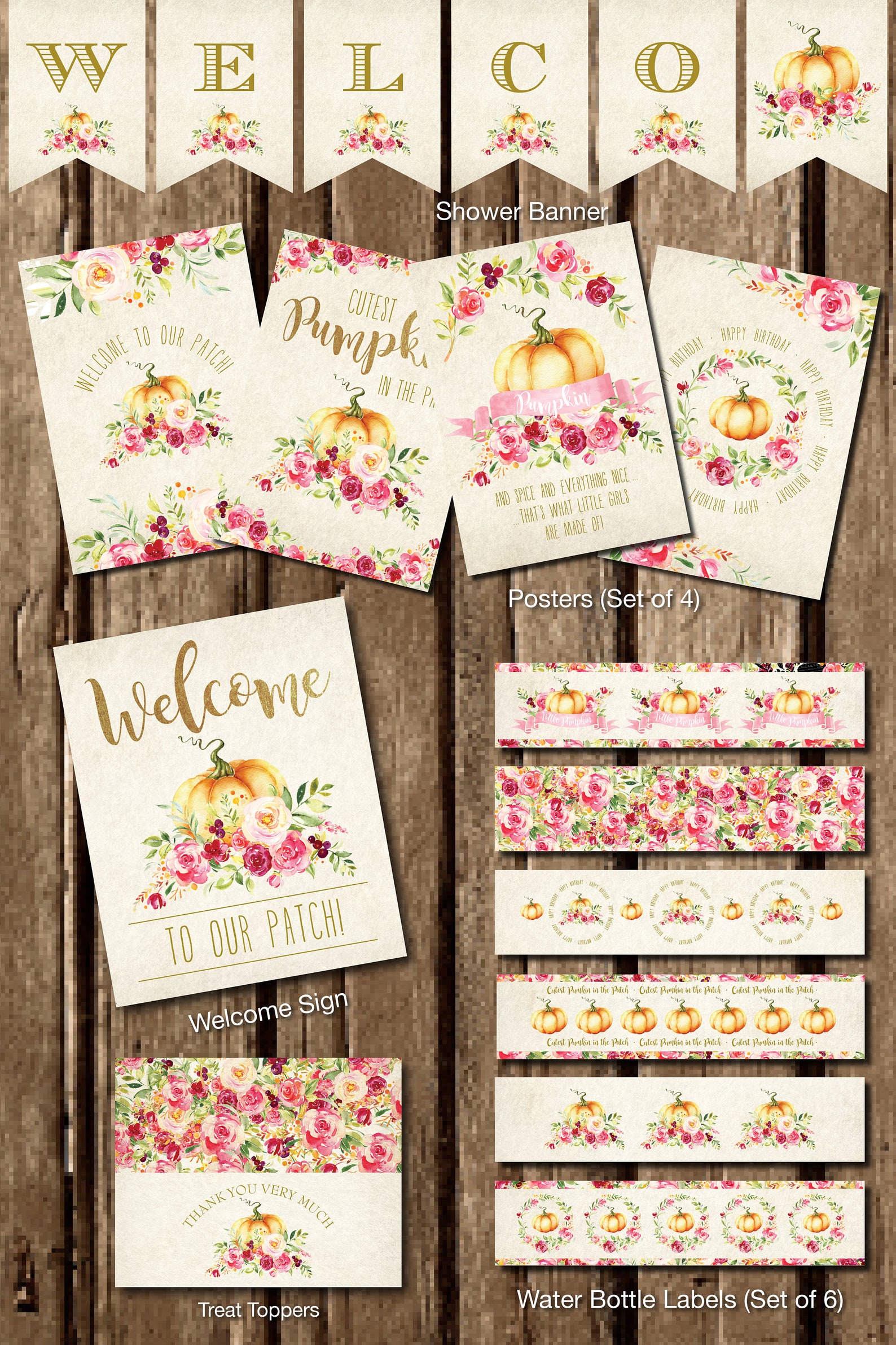 Pumpkin Birthday Decoration Kit Pink Printable Party Bundle - Etsy